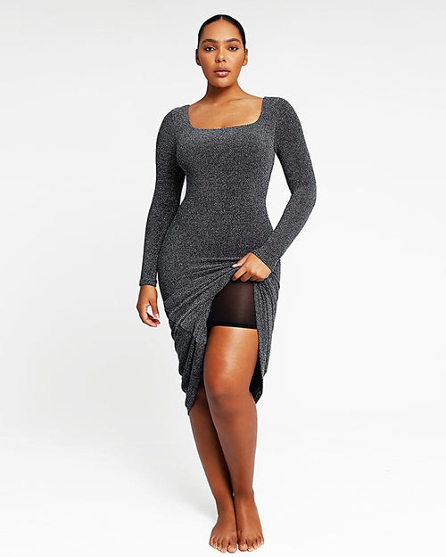 Gleaming Long Sleeve Mermaid Shaping Dress | Shapellx